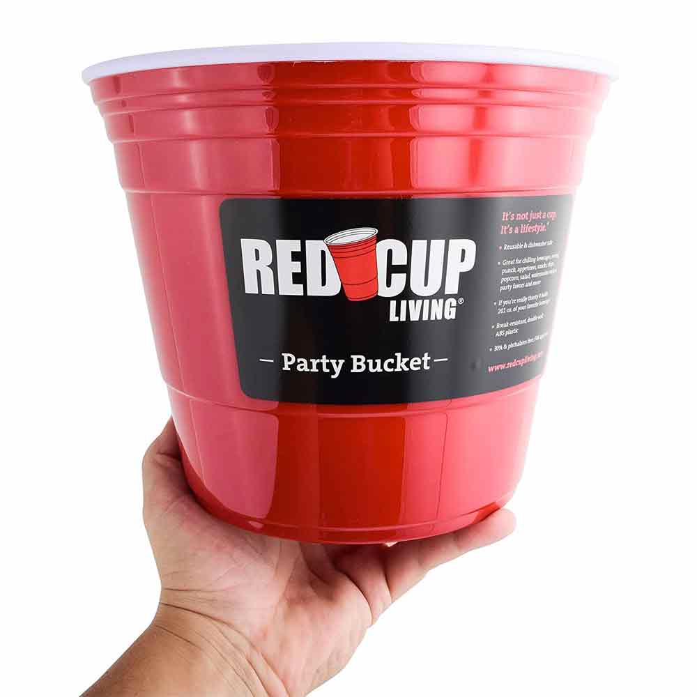 Hand carrying the Red Party Ice Bucket